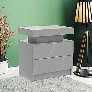 Cubehom LED Nightstands Set of 2, Modern End Table with 2 Drawers, End Tables for Living Room Bedroom Grey