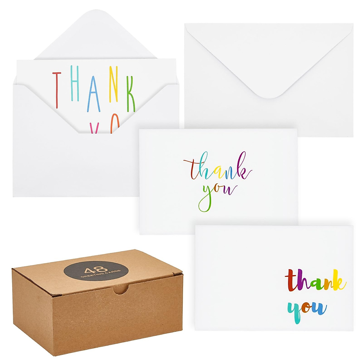 Juvale 48 Pack Thank You Note Cards with Envelopes for Kids Birthday, Baby Shower, Blank Inside (4x6 In)