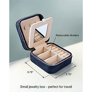 Plush Velvet Travel Jewelry Box Organizer | Travel Jewelry Case, Jewelry Travel Organizer | Small Jewelry Box for Women, Jewelry Travel Case | Earring Organizer with Mirror - Navy Blue