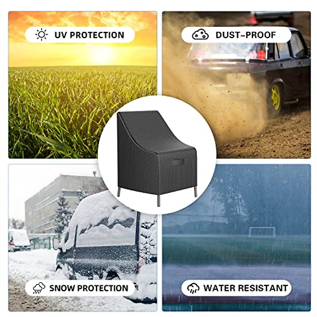 Patio Chair Covers, Lounge Deep Seat Cover, Heavy Duty and Waterproof Outdoor Lawn Patio Furniture Covers,Sunscreen, dustproof (1 Pack-Black-Large)