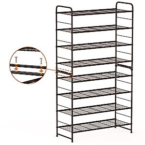 AULEDIO 4-Tier Shoe Rack,Stackable and Adjustable Multi-Function Wire Grid Shoe Organizer Storage,Extra Large Capacity, Space Saving, Fits Boots, high Heels, Slippers and More(Bronze)