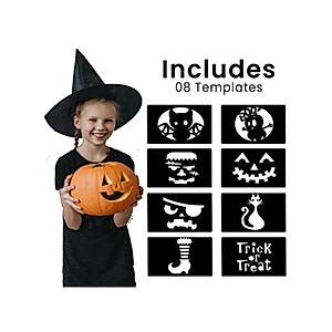 KINREX Pumpkin Carving Kit – Halloween Carve Tools Set For Kids & Adults, 8 Paper Stencils Patterns Designs Templates Jack o Lantern Decoration, Includes Small & Big Saw Tool, Scooper & Drill
