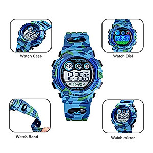 Tonnier Watch Kids Sports Watch Multi Function Digital Watches Colorful LED Display Waterproof Wristwatches for Children with PU Band Blue