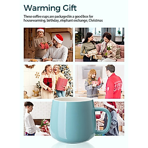 Teocera Porcelain Coffee Mugs Set of 4-12 Ounce Coffee Cups with Handle for Hot or Cold Drinks like Cocoa, Milk, Tea or Water - Smooth Ceramic with Modern Design, Turquoise