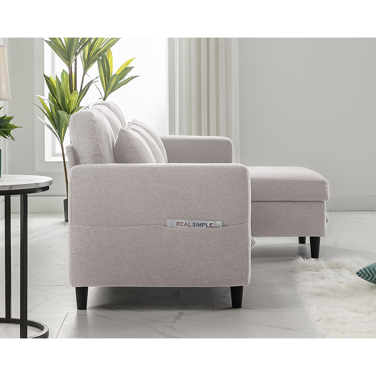 ZAFLY Folding Sofa Bed, Convertible Sectional Sleeper Sofa with Storage Chaise, 91 Inch Pull Out Couch, L-Shape Sofa Couch, Linen Upholstered 2 in 1 Sofa Bed for Living Room Office Apartment - Beige