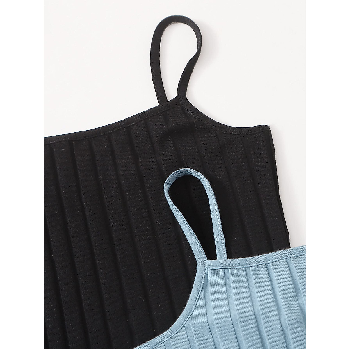 SOLY HUX Girls Summer Cami Dress Sleeveless Spaghetti Strap Rib-Knit Bodycon Slim Fit 2 Piece Dresses Black Blue 10Y