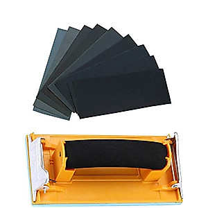 Sandpaper Variety Pack 120 to 3000 Assorted Grits Sand Paper 24 Pack Sandpaper + 1 Hand Sander, 9x3.6 Inch Sanding Sheets for Wood Furniture Finishing Glass Metal Sanding Automotive Polish