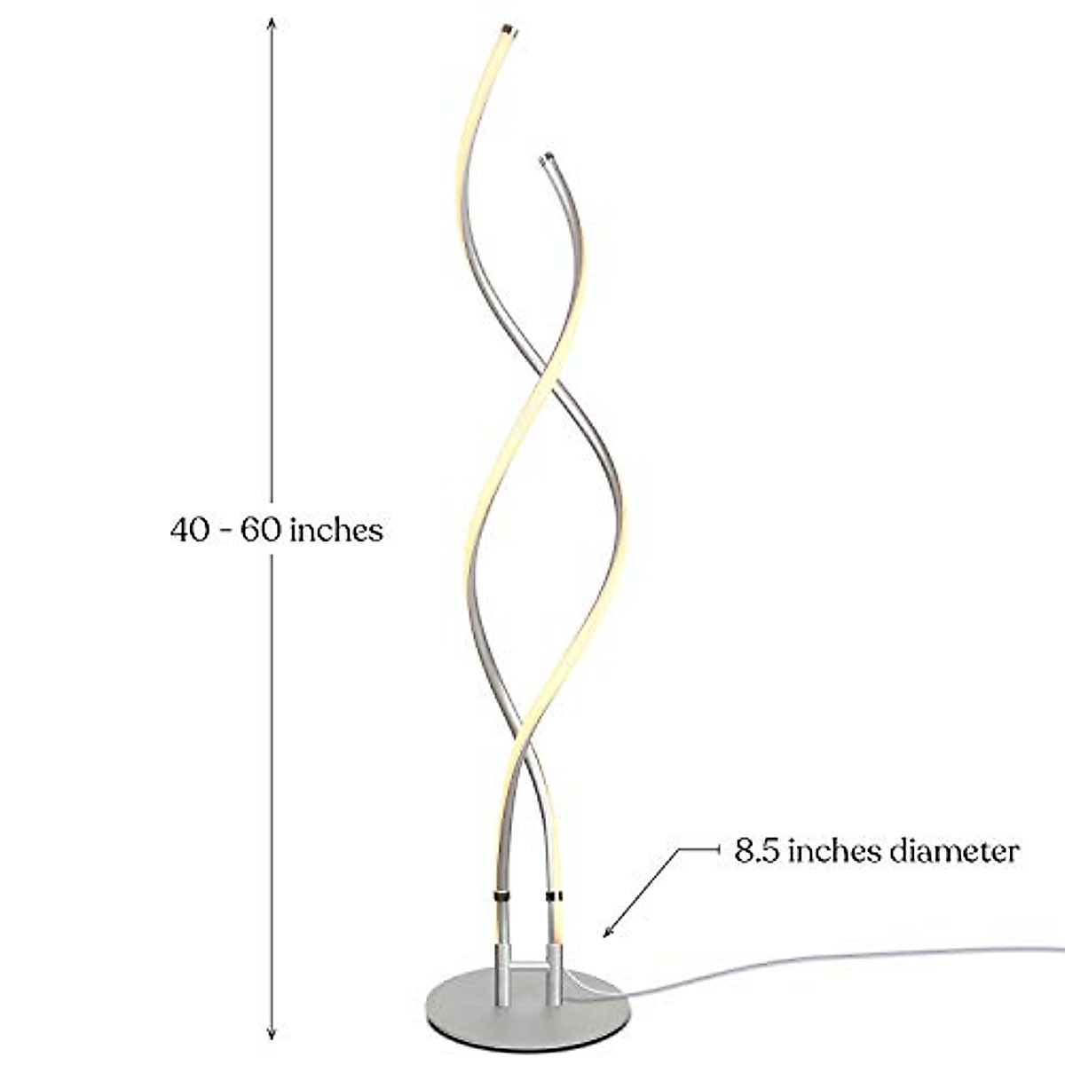 Brightech Embrace Dimmable LED Floor Lamp – Modern Spiral Adjustable Standing Lamp for Living Rooms & Offices – 2-in-1 Tall End Table Lamp for Bedroom Reading - Silver