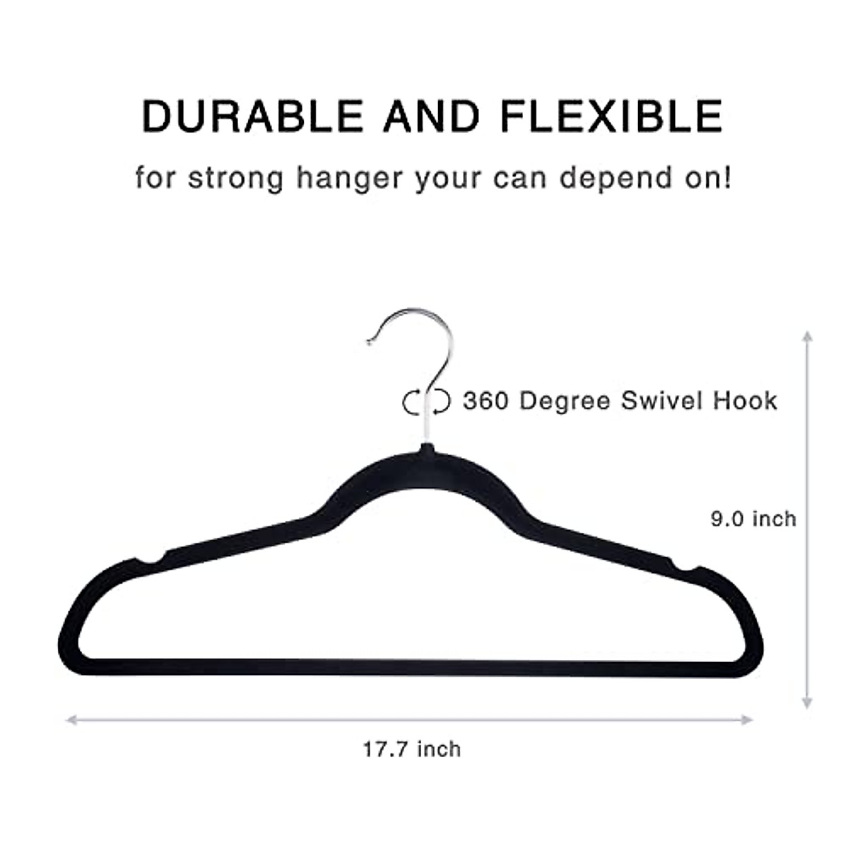 Quality First - Smartfinite Premium Velvet Hangers - Non Slip, Durable, Space Saving Hangers for Closet w/ 360 Degree Chrome Swivel Hook - Coat Hanger- 50 Pack(Black)