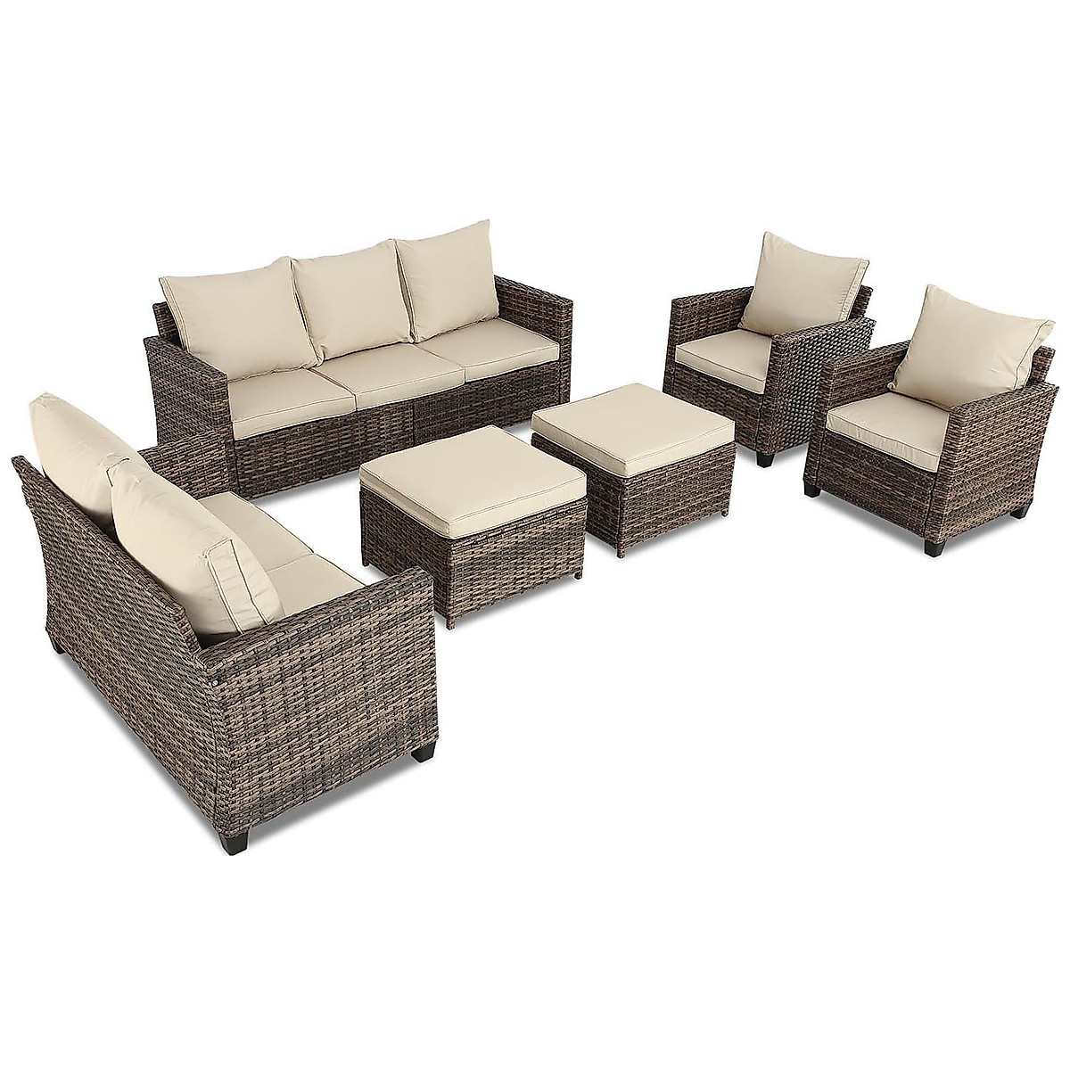 Furnivilla 6 Piece Patio Furniture Set Outdoor Patio Furniture Wicker Patio Set All Weather Wicker Rattan Patio Set Outdoor Sectional for Porch,Garden,Backyard (Brown-Grey)