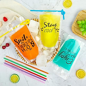 Ozera 50 Pcs Drink Pouches for Adults, Reusable Drink Pouches with Straws Funnel, Funny Text Juice Pouches for Adults Teen, Novelty Hand-held Plastic Smoothie Pouches for Drinks(5 Styles)