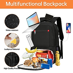 DAILY&DIARY Lunch Backpack, Insulated Cooler Backpack with Lunch Compartment for Men Women Water Resistant Lunch Bag 15.6 Inch Laptop Backpack Durable for Work, School, Camping, Picnics, Black