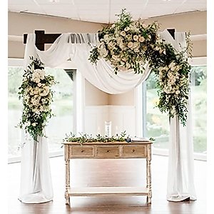 LuoluoHouse White Wedding Arch Draping Fabric Chiffon Wedding Arch Drapes 2 Panels 6 Yards Sheer Drapery Backdrop for Wedding Ceremony Party Ceiling Decor