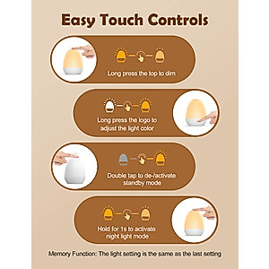 JolyWell Baby Night Light for Kid, Portable Egg Nightlight with Stable Charging Pad, Touch Nursery Night Lamp for Breastfeeding, Toddler Night Light for Bedroom, Timer Setting, ABS+PC, White-2