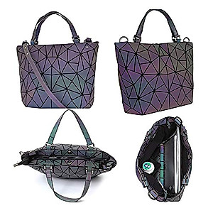 Holographic Purse Geometric Purse Luminous Handbag Purse and Wallet Set for Women Iridescent Shoulder Bag Reflective Purse