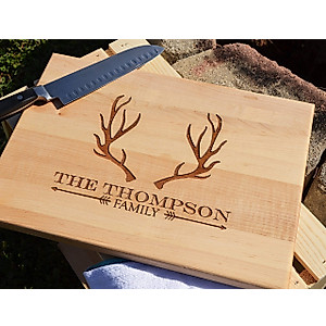 Personalized Laser Engraved Wood Cutting Board With Deer Antler Design