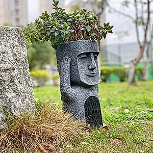 ANIAFJ Moai Funny Planter Solar Decor Planter Moai Solar Light Décor Ester Island Tiki Urn Easter Island Head Flowerpot-Do not Listing