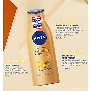 NIVEA Q10 Firming Plus Radiance Gradual Tan (400 ml), Tan Activating Firming Cream with Q10, Supports a Gradual Tan, Tanning Moisturiser for a Sun-Kissed Radiant Glow
