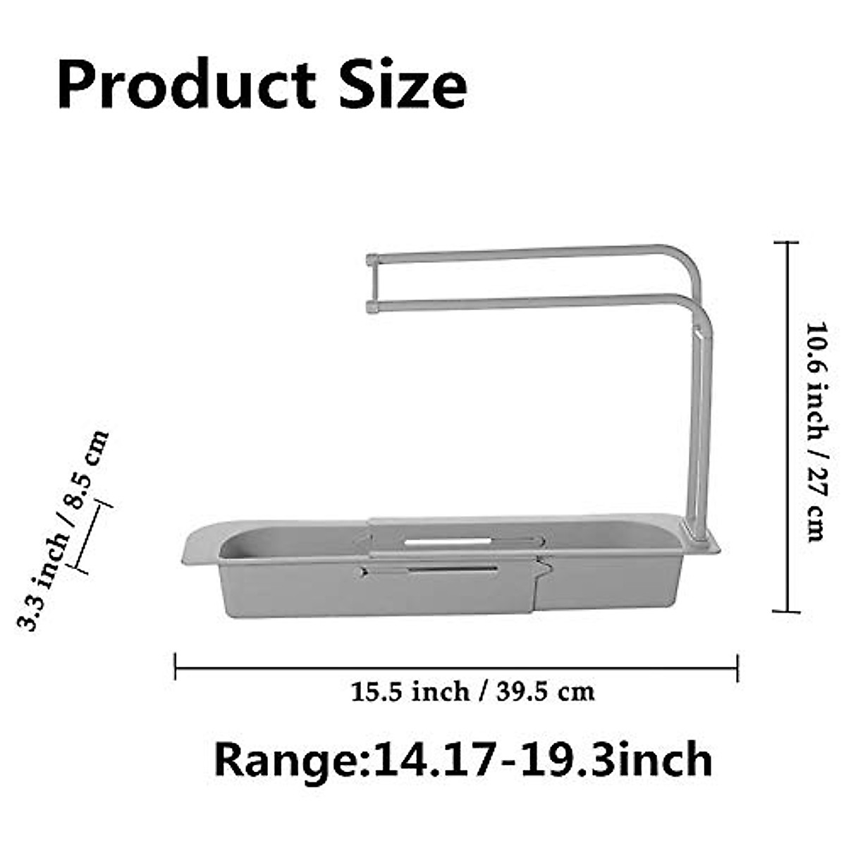 Telescopic Sink Holder,Expandable Storage Drain Basket Rack, Adjustable Expandable Sponge Soap Holder Drainer Sink Tray with Dishcloth Drying Rack for Home Kitchen Sink (Gray)