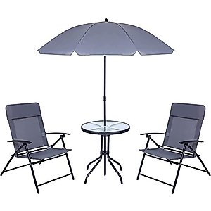 Beach Tent, Beach Cabana+Bistro Set, 4-Piece Outdoor Dining Set, Patio Furniture Set of 2 Folding Chairs, Small Glass Dining Table, and A Tilted Umbrella