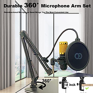 Studio Condenser USB Microphone Computer PC Microphone Kit with Adjustable Scissor Arm Stand Shock Mount, for PC Computer Recording Podcasting YouTube Karaoke Gaming Streaming Teaching Guarda GD100