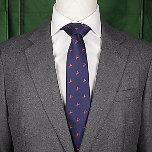 MENDEPOT Red Lobster Pattern Necktie With Gift Box Red Color Lobster Navy Tie
