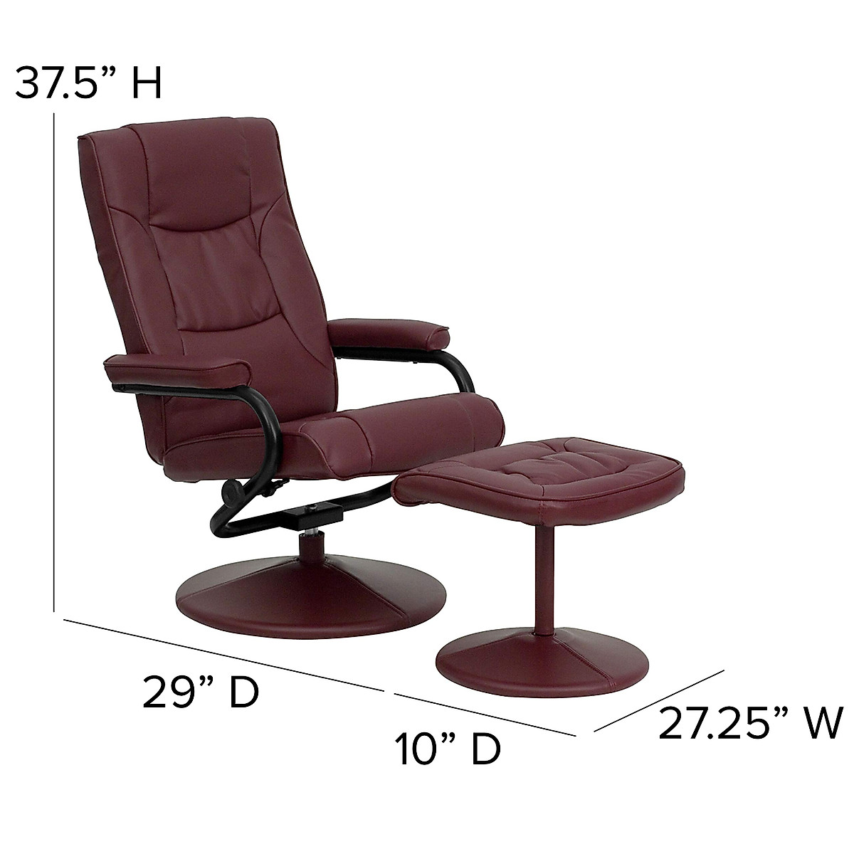 Flash Furniture Rachel Contemporary Multi-Position Recliner and Ottoman with Wrapped Base in Burgundy LeatherSoft