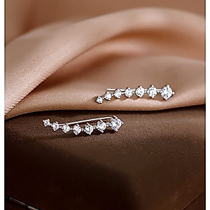 Reffeer 925 Sterling Silver 7 Crystals Ear Cuffs Earrings Climber Wraps for Women Crawler Earrings (A-Silver)