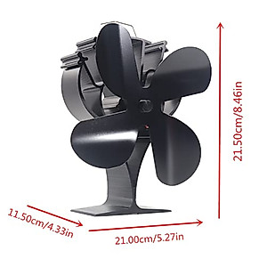 HEUNGBERANT Wood Burning Stove Fan Heat Powered Fireplace Fan for WoodLog BurnerFireplace, Black… (4 blades)
