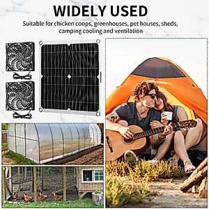 Riakrum 20W 16V Solar Panel Exhaust Fan Kit USB Portable Solar Powered Fan Summer Outdoor Waterproof Ventilator Fan for Chicken Coops, Greenhouses, Camping Exhaust (2 Sets)
