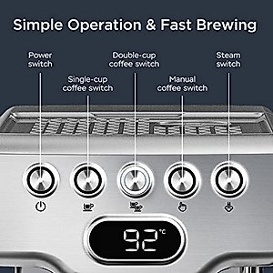 Geek Chef Espresso Machine 20 Bar, Espresso Coffee Maker with Fast Heating Automatic, Latte & Cappuccino Maker with Milk Frother Steam Wand, 1.8L Water Tank, Temperature Display, Stainless Steel