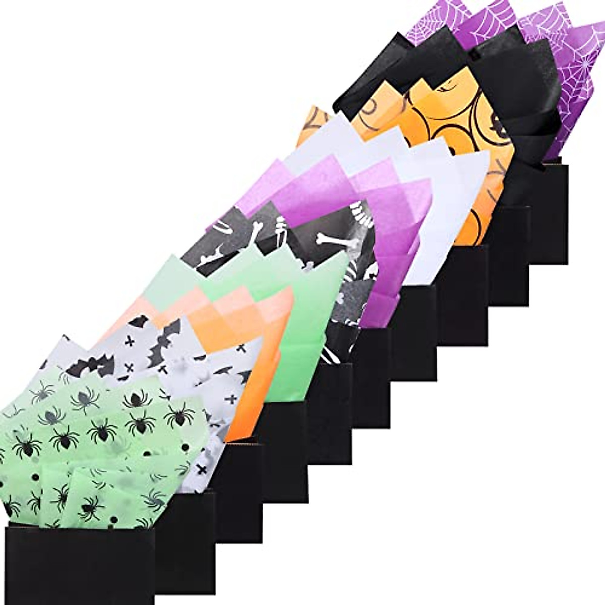 100 Sheets Halloween Tissue Paper Black Orange Wrapping Paper Bat Pumpkin Spider Tissue Paper Skull Gift Wrapping Tissue for Birthday Party Gift Bag DIY Crafts