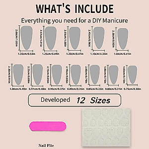 24Pcs French Tip Press On Nails, Medium Almond Tips Acrylic Full Cover White Glossy Nude Reusable Glue On Nails for Women Girls