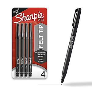 SHARPIE Felt Tip Pens, Fine Point (0.4mm), Black, 4 Count