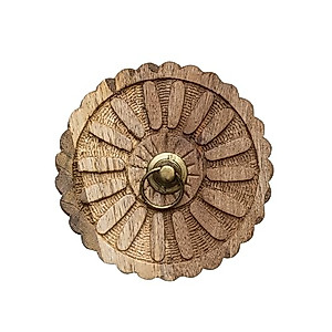 Creative Co-Op 5.75 Inches Round Carved Mango Wood Pleated Lid and Metal Pull, Natural and Antique Gold Finish Display Box