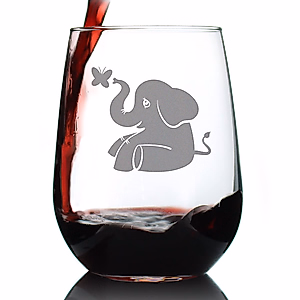 Cute Elephant Stemless Wine Glass - Animal Themed Gifts - Fun Decor with Elephants for Women and Men - Large 17 Oz Glasses
