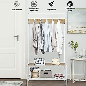 Tangkula Hall Tree with Bench and Shoe Storage, 3-In-1 Industrial Entryway Bench with Coat Rack, Wood Look Coat Rack Shoes Bench Storage Organizer for Home & Office, Coats/Hats/Shoes (Coffee)