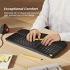 Nulea Ergonomic Keyboard, Wired Split Keyboard with Pillowed Wrist Bundle with Wireless Trackball Mouse, Ergonomic Comfort Design