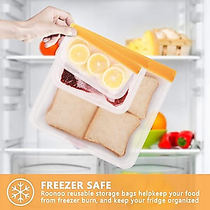 BPA Free Freezer Bags Reusable, Gallon Freezer Bags Silicone, Extra Thick Leakproof Reusable Freezer Bags Silicone and Plastic Free Lunch Bags Food Storage (10 Pack)