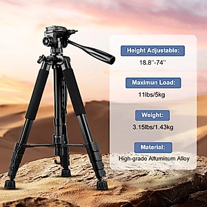Sensyne 74" Camera Tripod, Heavy Duty Tripod for Camera with Wireless Remote and Travel Bag, Compatible with DSLR Camera, Cellphone, Projector, Webcam, Ring Light, Spotting Scopes