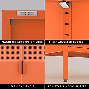 Washsemba 2 Door Metal Accent Cabinet,Orange Metal Storage Cabinet with Adjustable Shelf,2-Tier Office Cabinet,Multipurpose Metal Locker Storage Cabinet for Office Home,Music Studio (Orange)