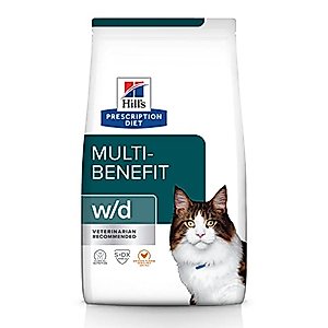 Hill's Prescription Diet w/d Multi-Benefit Digestive/Weight/Glucose/Urinary Management Chicken Flavor Dry Cat Food, Veterinary Diet, 8.5 lb. Bag
