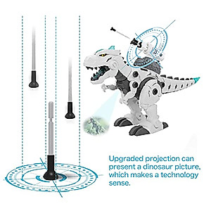 FIRE BULL Robot Dinosaur DIY Gifts for Kids, Fire Breathing Red Lights Walking Electric Toy with Projection, Water Mist Spray, Realistic Sounds Roar, Assembly Interaction for Boys Girls Kids