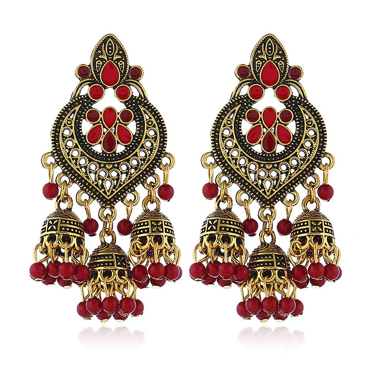 Kofun Earrings, Retro Indian Bollywood Kundan Jhumka Jhumki Drop Earrings Gypsy Fashion Jewelry