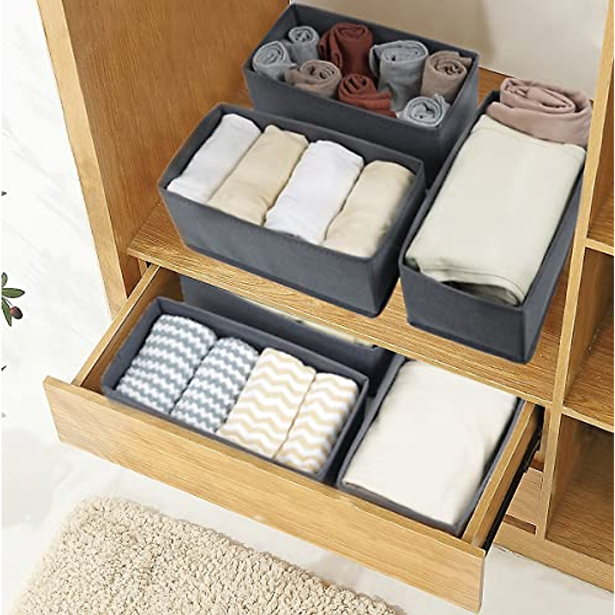 KIKILIE 6 Pack Drawer Organizers for Clothes, Foldable Underwear Drawer Organizer, Closet Clothing Dividers Drawer Dividers Multi-purpose for Shirts, Bra, Socks and Panties (DD5250)