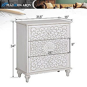 MAISON ARTS Dresser for Bedroom with 3 Drawers, Retro White Chest of Drawers Solid Wood Frame Farmhouse Accent Storage Cabinet for Bedroom Living Room Hallway Entryway Closet