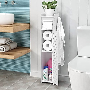 WODETREE Upgrade 9mm Thickness Small Bathroom Storage Cabinet with 2 Doors and 2 Shelves, W5.9 x D6.2 x H31.5 Bathroom Organizer, 4 Tier Design Toilet Paper Storage for Small Space and Corner(White)