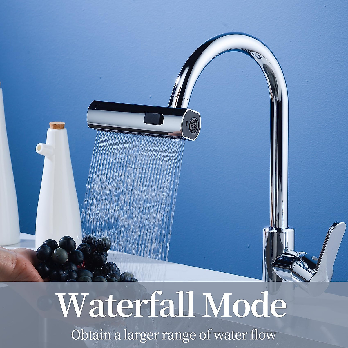 Kitchen 360°Faucet Extender with 55/64''(22mm) Female Thread, Swivel Sink Water Faucet Aerator with 3Modes, Faucet Sprayer Attachment for Kitchen, Faucet Replacement Part FM22