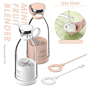 Personal Size Blender, Fresh Juice Mini Fast Portable Blender, Portable Smoothie Blender USB Rechargeable, Electric Juicer Cup with 4 Blades (pink)