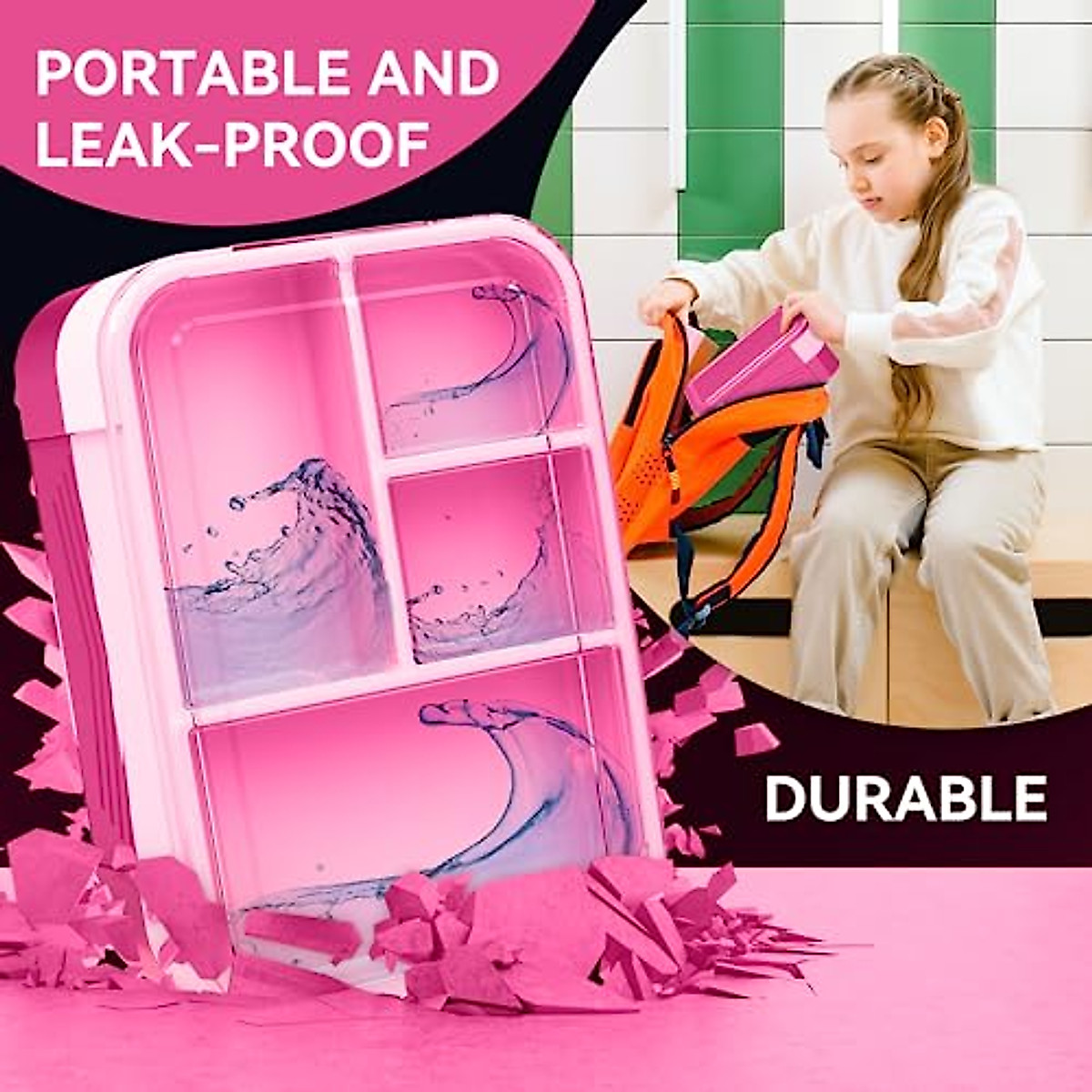 STAVOZE Bento Box, Bento Lunch Box for Kids, 1550ML Lunch Containers for Kids/Adults/Students, 6 Compartment LeakProof Adult Lunch Box with Utensils, Microwave/Dishwasher/Freezer Safe